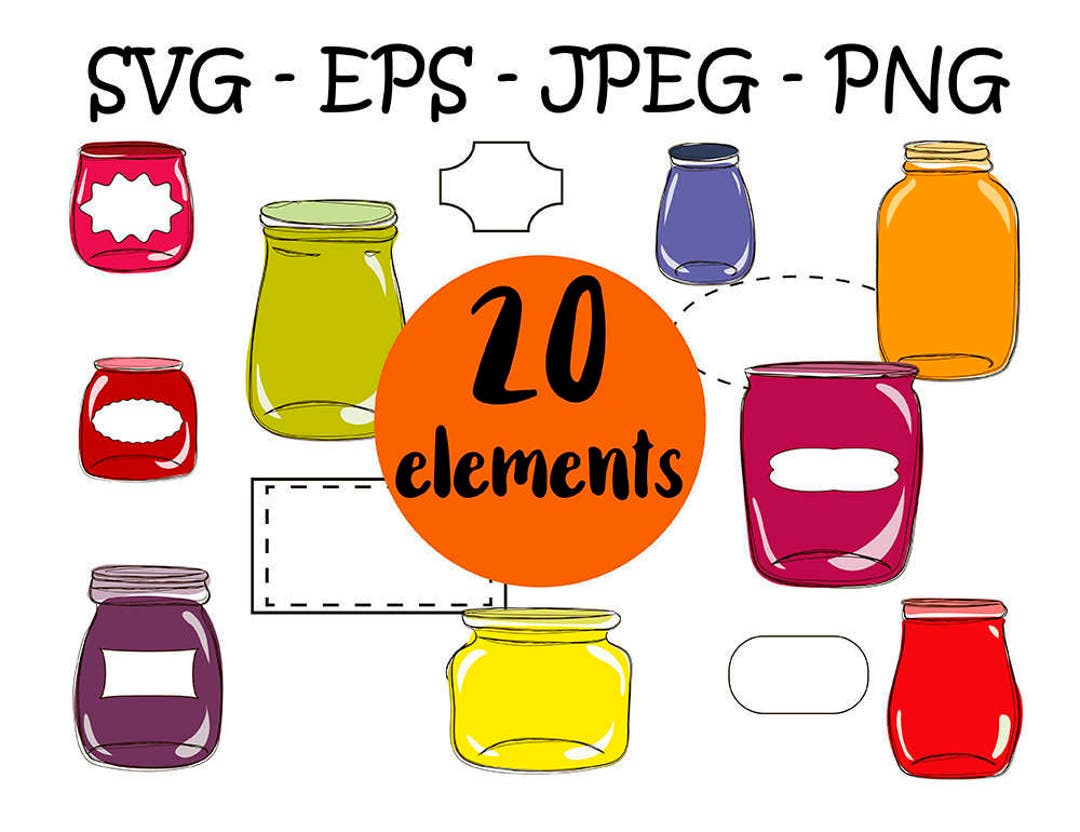 Colorful Mason Jar Clipart Mason Jar SVG Bundle Printable Jam Labels ...