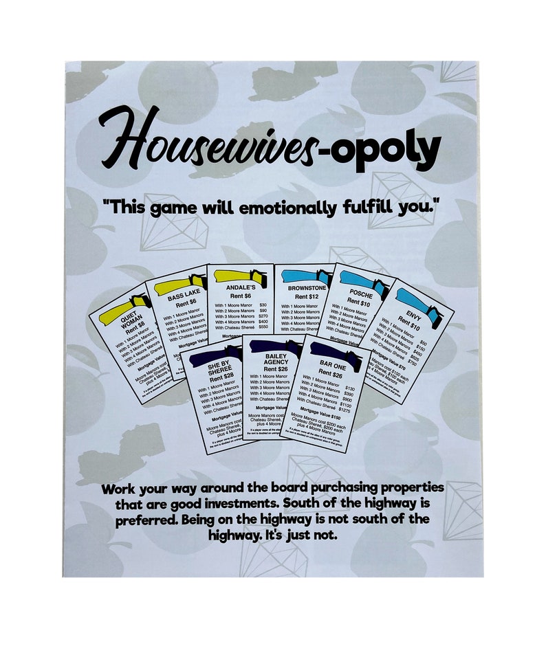 Housewives-OPOLY Game Real Housewives Board Game Rhoa Rhobh | Etsy
