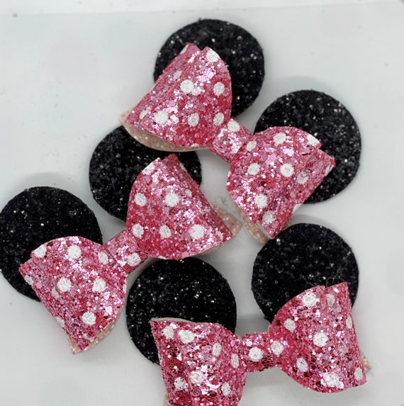 Mouse Inspired Bow Pink Polka Dot Bow Glitter Hair Bow - Etsy