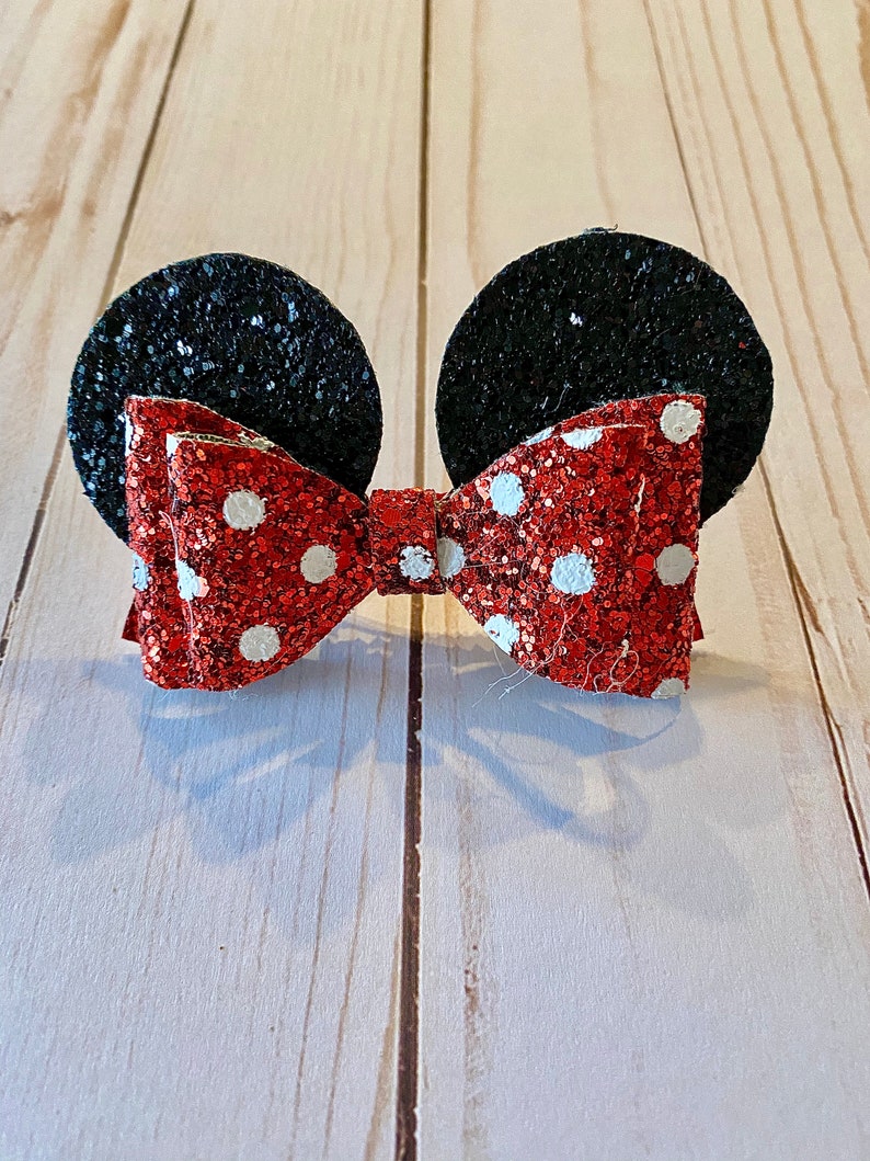Mouse Inspired Glitter Hair Bow, Polka Dot Costume Accessory - Etsy