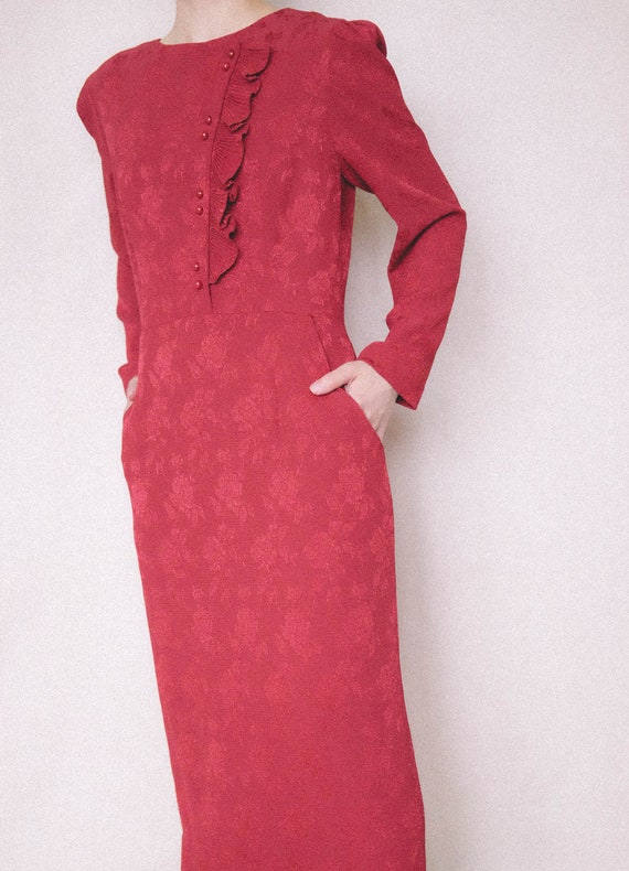 Rose embroidered dress ruffled front detail / Japanes… - Gem