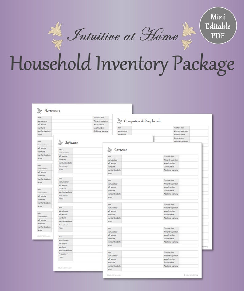 Mini Household Inventory Package Gray Editable Fillable - Etsy