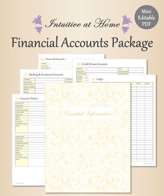 Mini Financial Accounts Planner Printable Gold Editable | Etsy