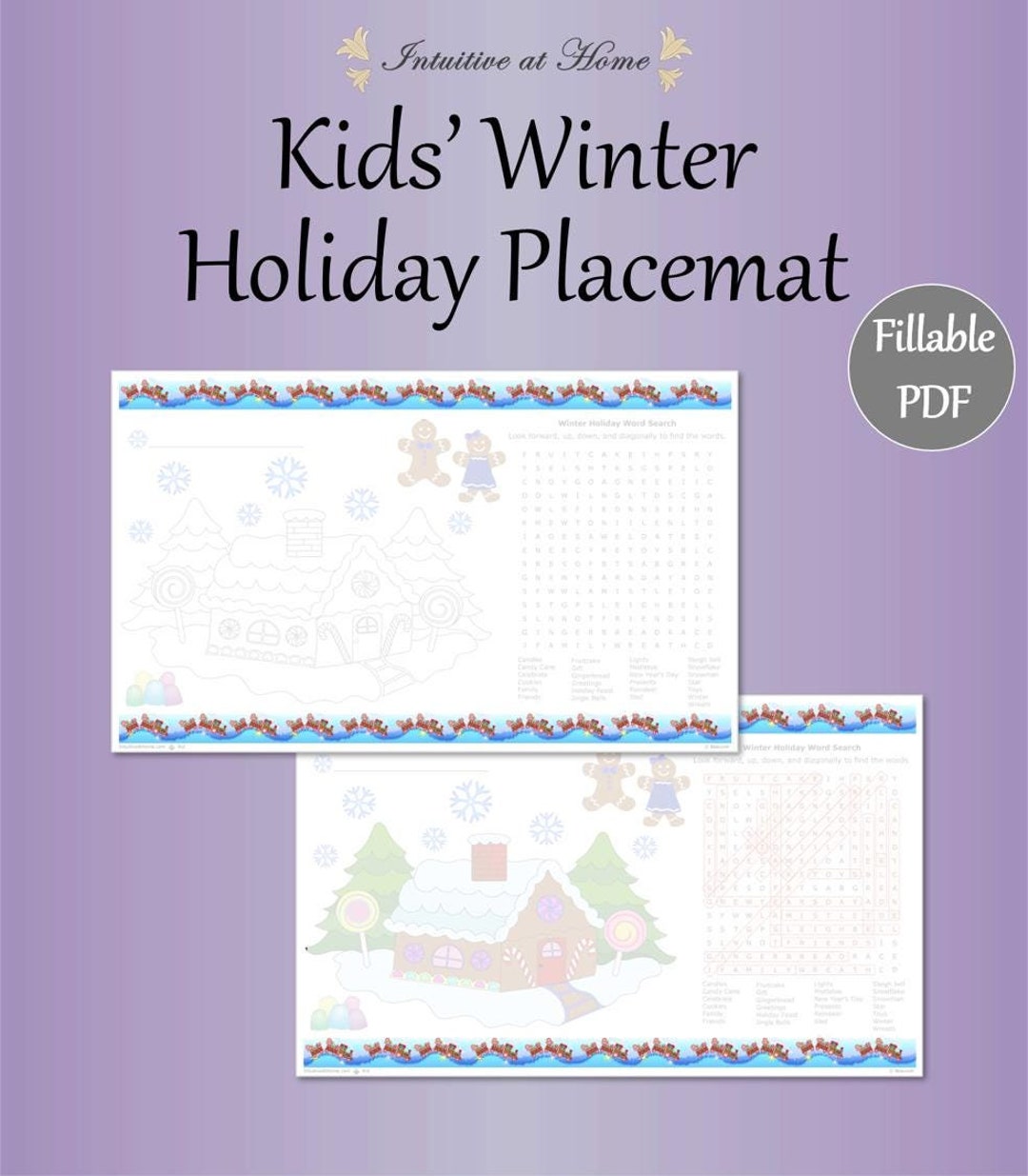 Kids' Winter Holiday Placemat, Snowman, Printable Word Search ...