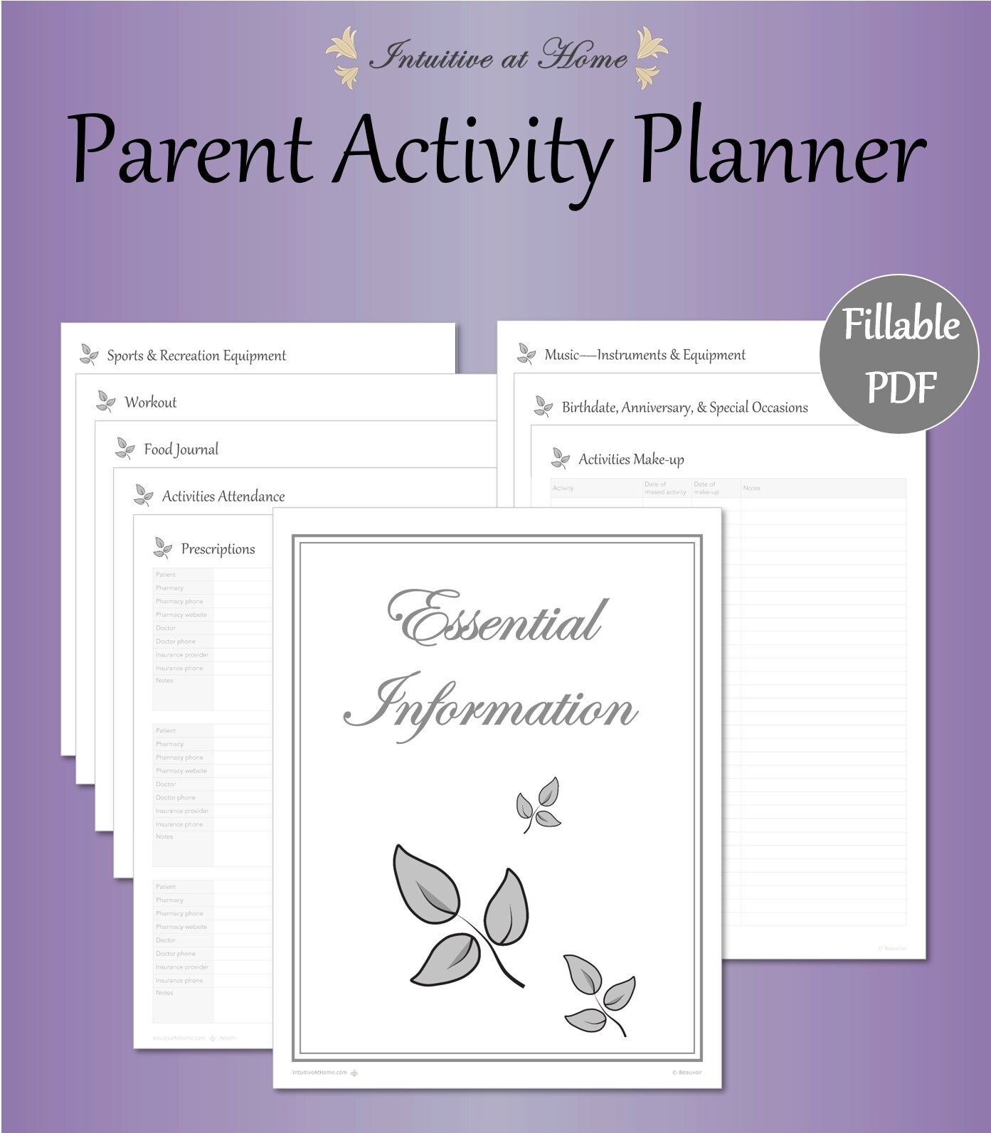 Mini Parent Activity Planner Printable - Gray Editable Fillable Menu ...