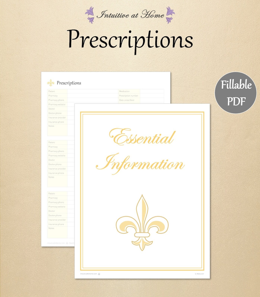 Prescriptions Organizer – Gold, Editable, Fillable, Healthcare ...