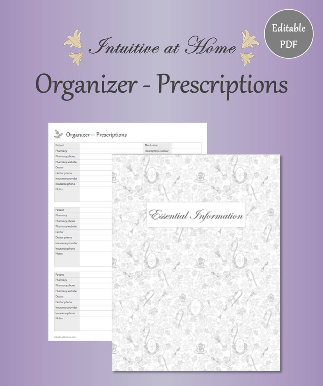 Organizer Prescriptions Gray Editable Fillable - Etsy