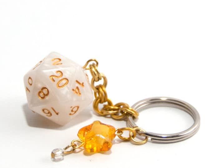 White and Gold D20 Keychain - Tabletop Gaming Accessories - Etsy