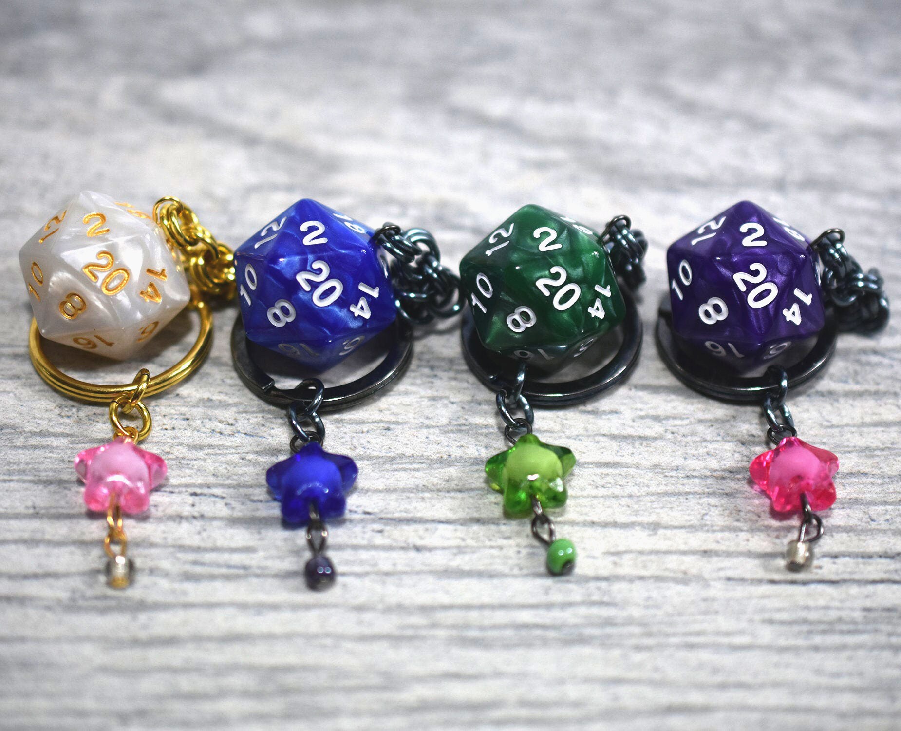 Custom D20 Keychain - Pearlescent White Blue Green and Purple Tabletop ...