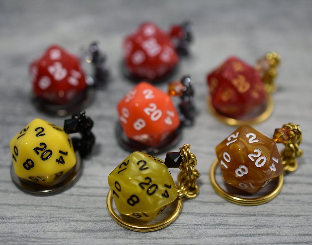 Custom D20 Keychain - Red Orange Yellow and Gold Dice Charms - Etsy