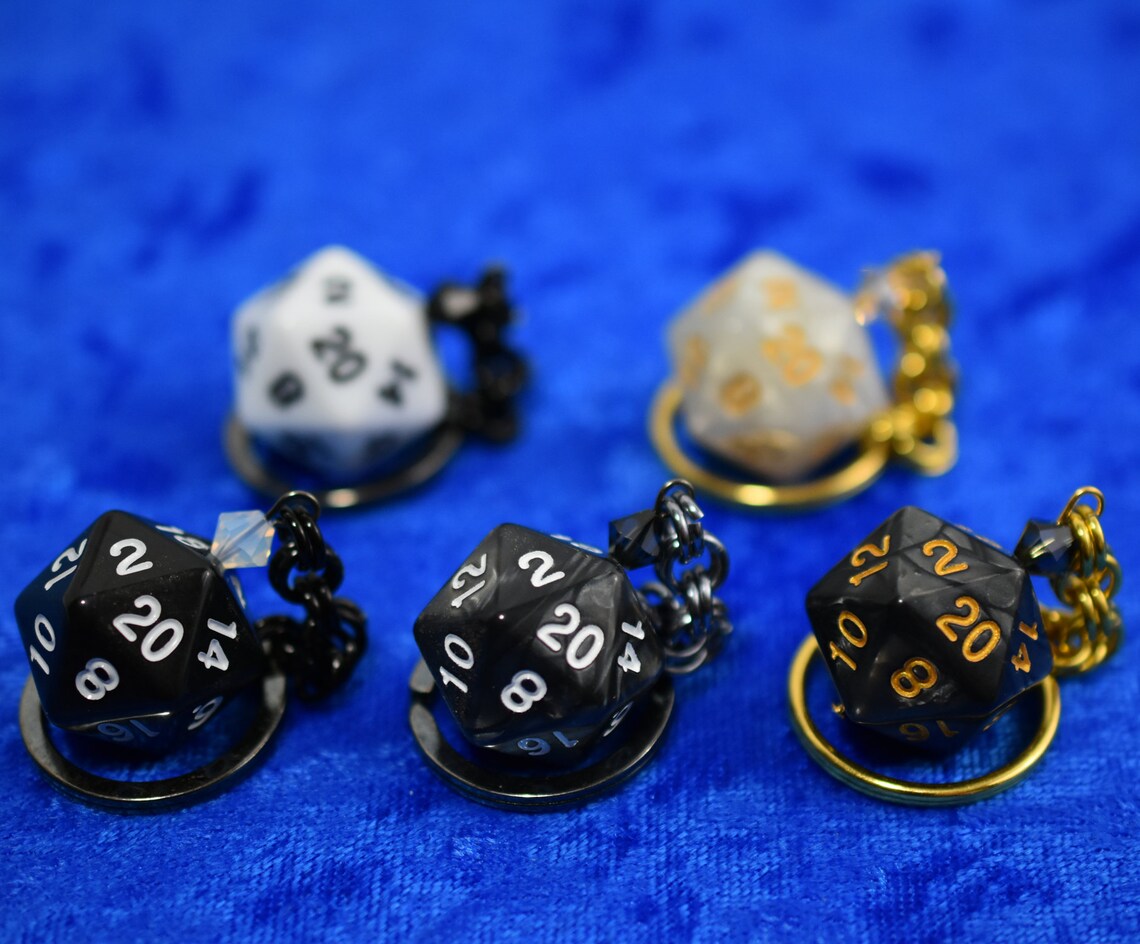 Custom D20 Keychain Black and White Dice Charms - Etsy