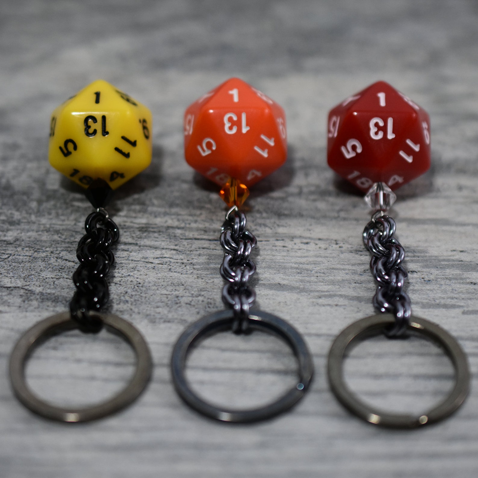 Custom D20 Keychain Red Orange Yellow and Gold Dice Charms | Etsy