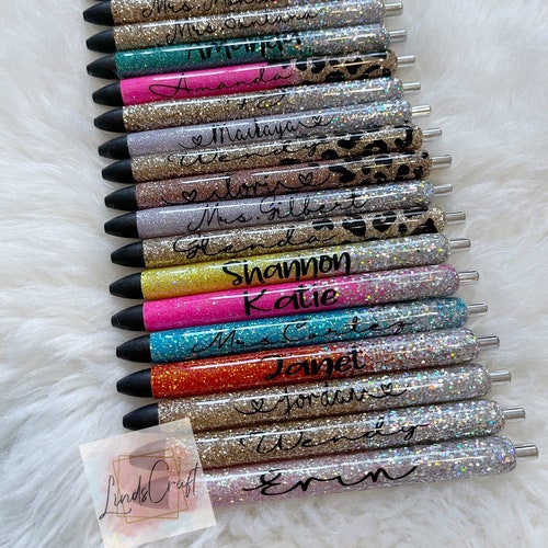 Personalized Epoxy Glitter Black Ink Pen: Refuillable | Etsy