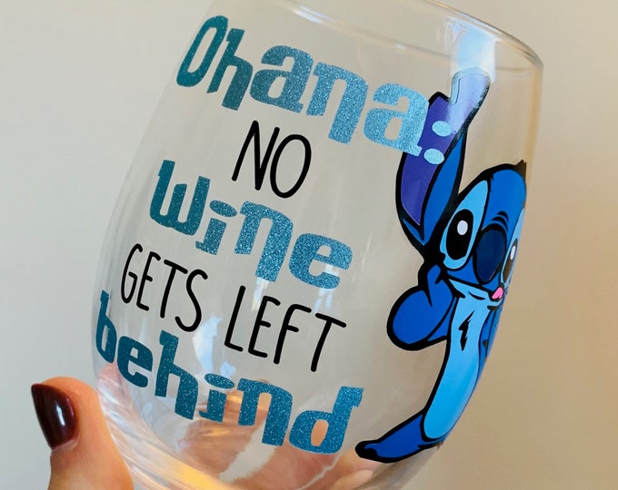 Blue Alien Wine Glass, Stitch Inspired Wine Glass, Stitch Wine Glass ...