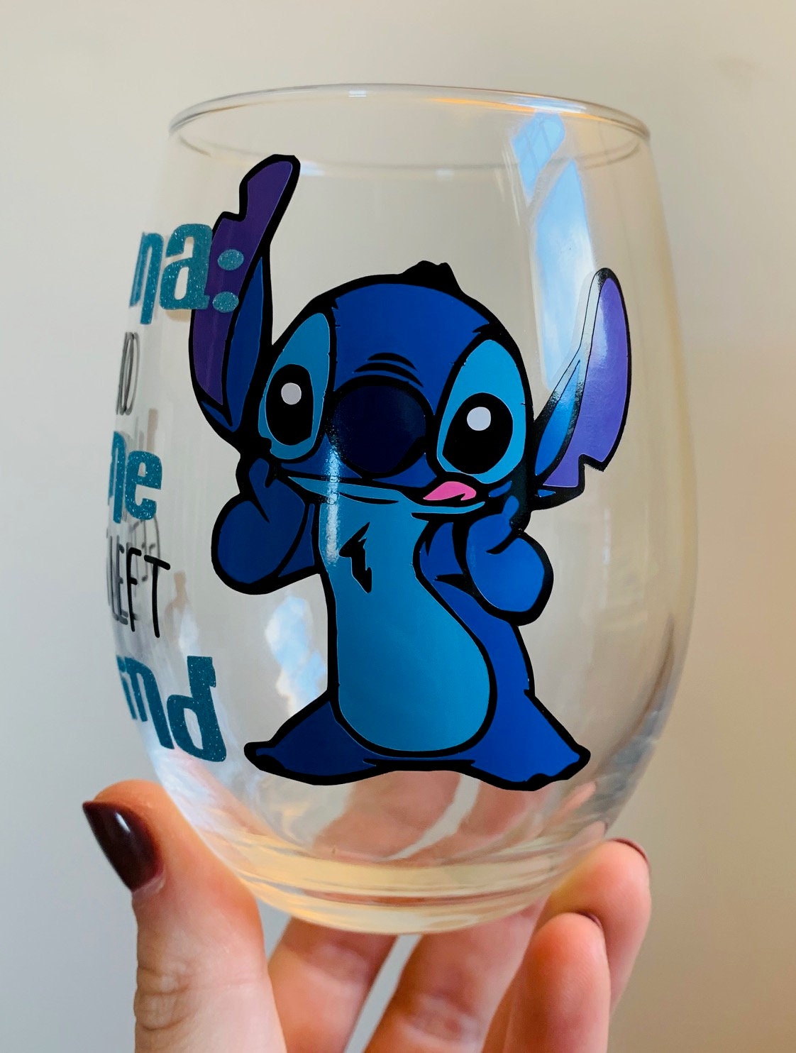 Blue Alien Wine Glass, Stitch Inspired Wine Glass, Stitch Wine Glass ...