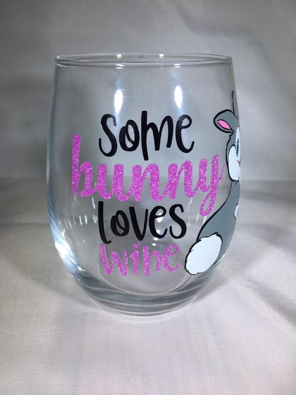 Some Bunny Loves Wine Wine Glass, Thumper Inspired Wine Glass, Bambi ...