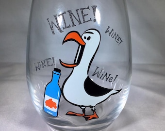 Seagull Wine Glass Funny Bird Wine Glass Finding Nem - Etsy
