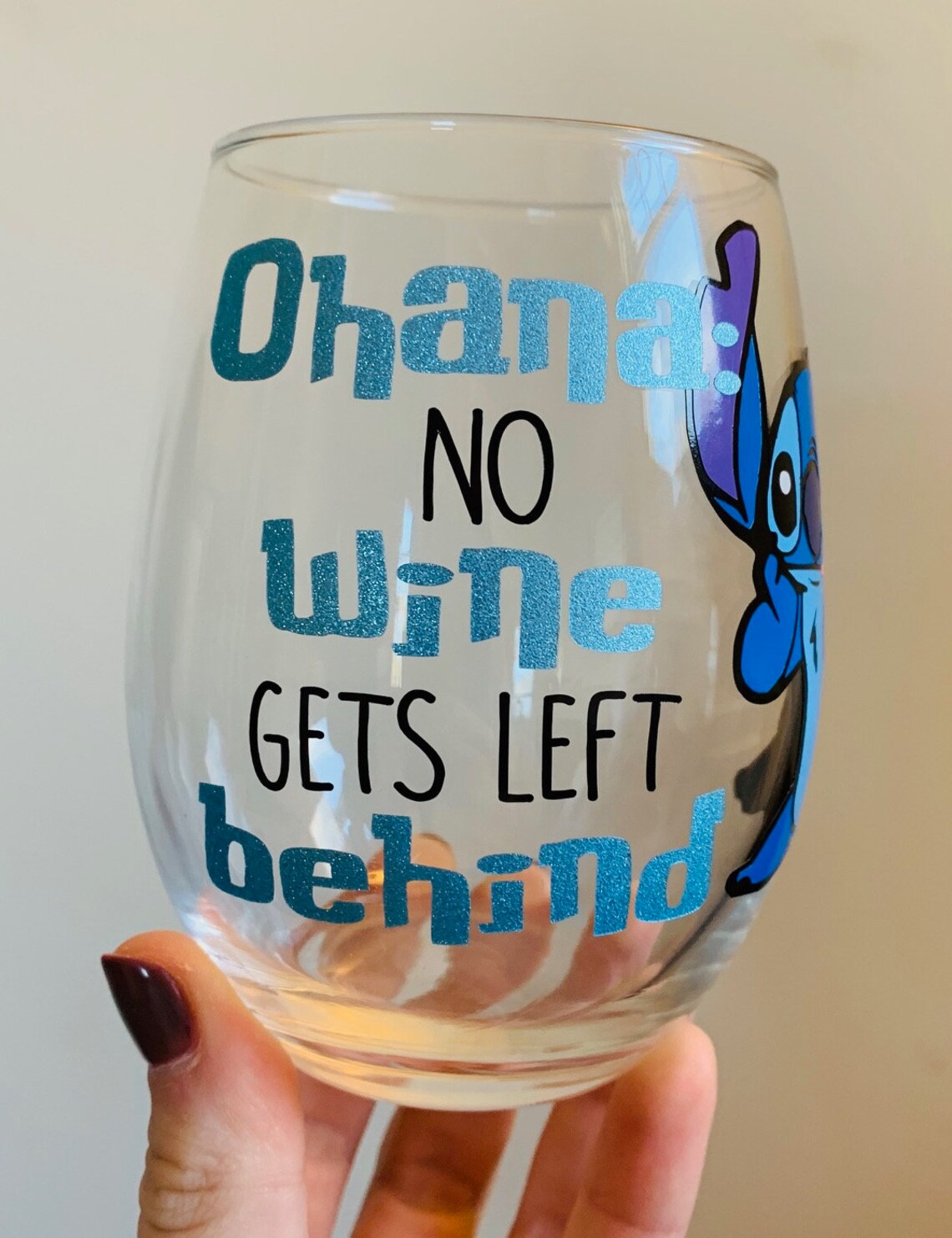Blue Alien Wine Glass, Stitch Inspired Wine Glass, Stitch Wine Glass ...
