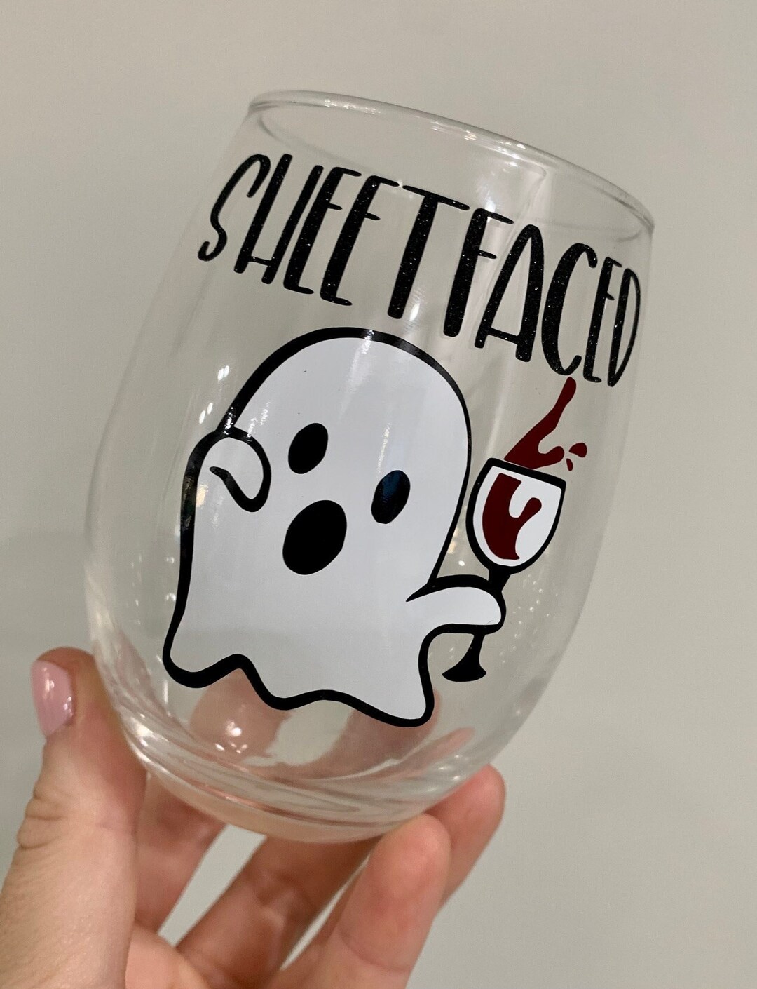 Sheetfaced Wine Glass, Halloween Wine Glass, Ghost Wine Glass, Spooky ...
