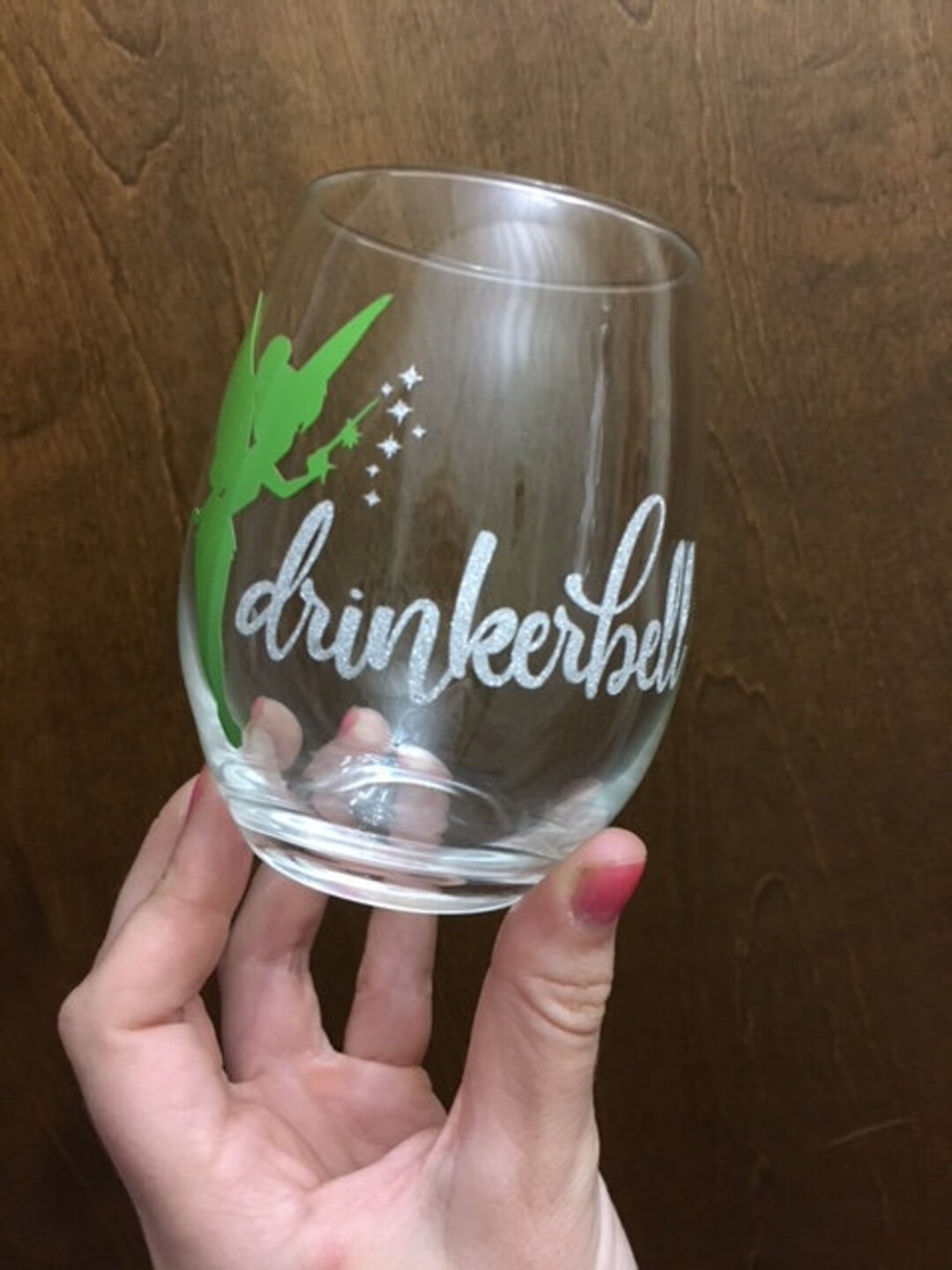 Drinkerbell Wine Glass, Tinkerbell Inspired Wine Glass, Dis Wine Glass ...