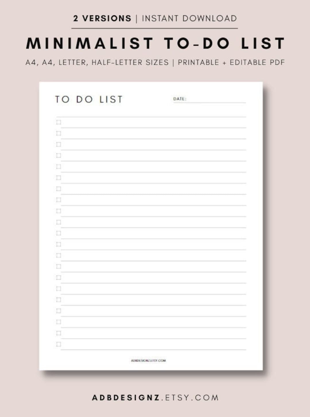 Minimal to Do List, Task List Template, Productivity List, Simple List ...