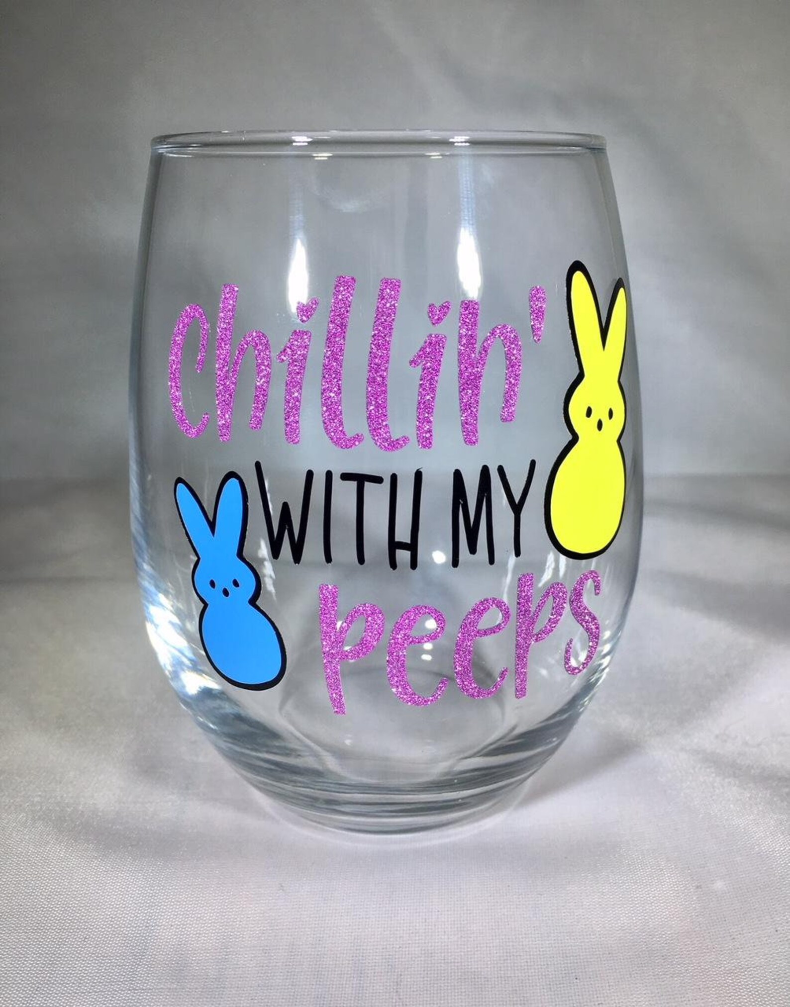 Chillin' With My Peeps Wine Glass Easter Wine Glass - Etsy
