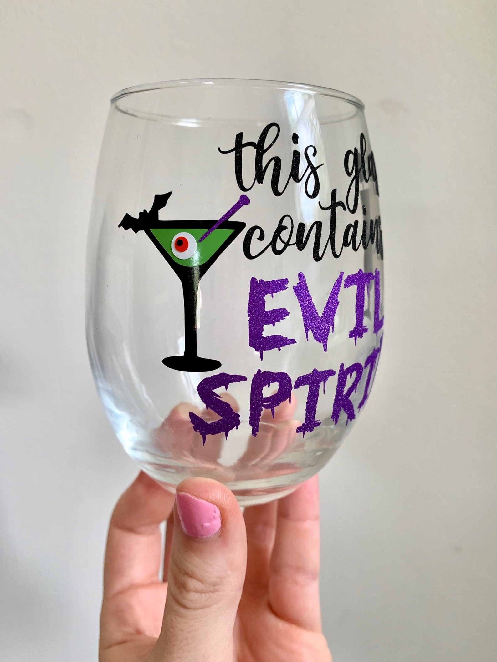 This Glass Contains Evil Spirits Wine Glass Halloween Wine | Etsy