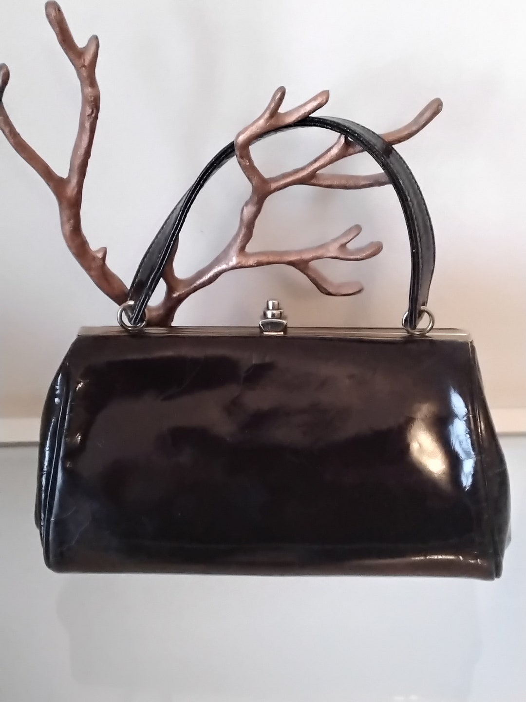 Vintage Black Patented Leather Faigen Kelly Top Handle Mini Bag - Etsy