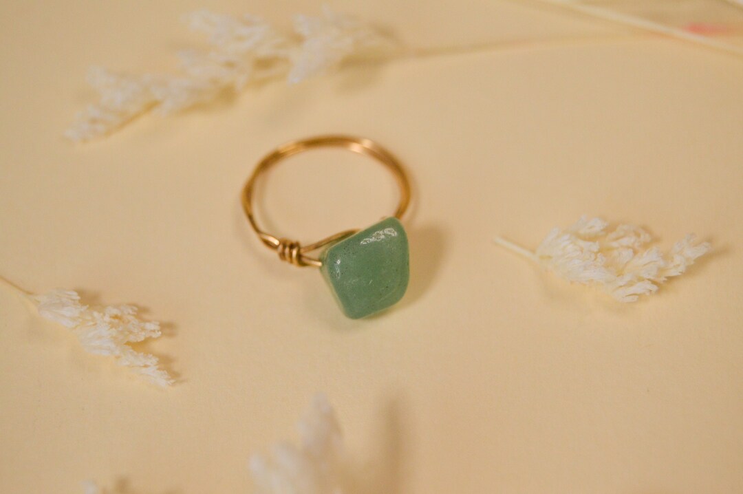 Sage Green Crystal Ring, Handmade Wire Wrapped Jade Green Ring - Etsy