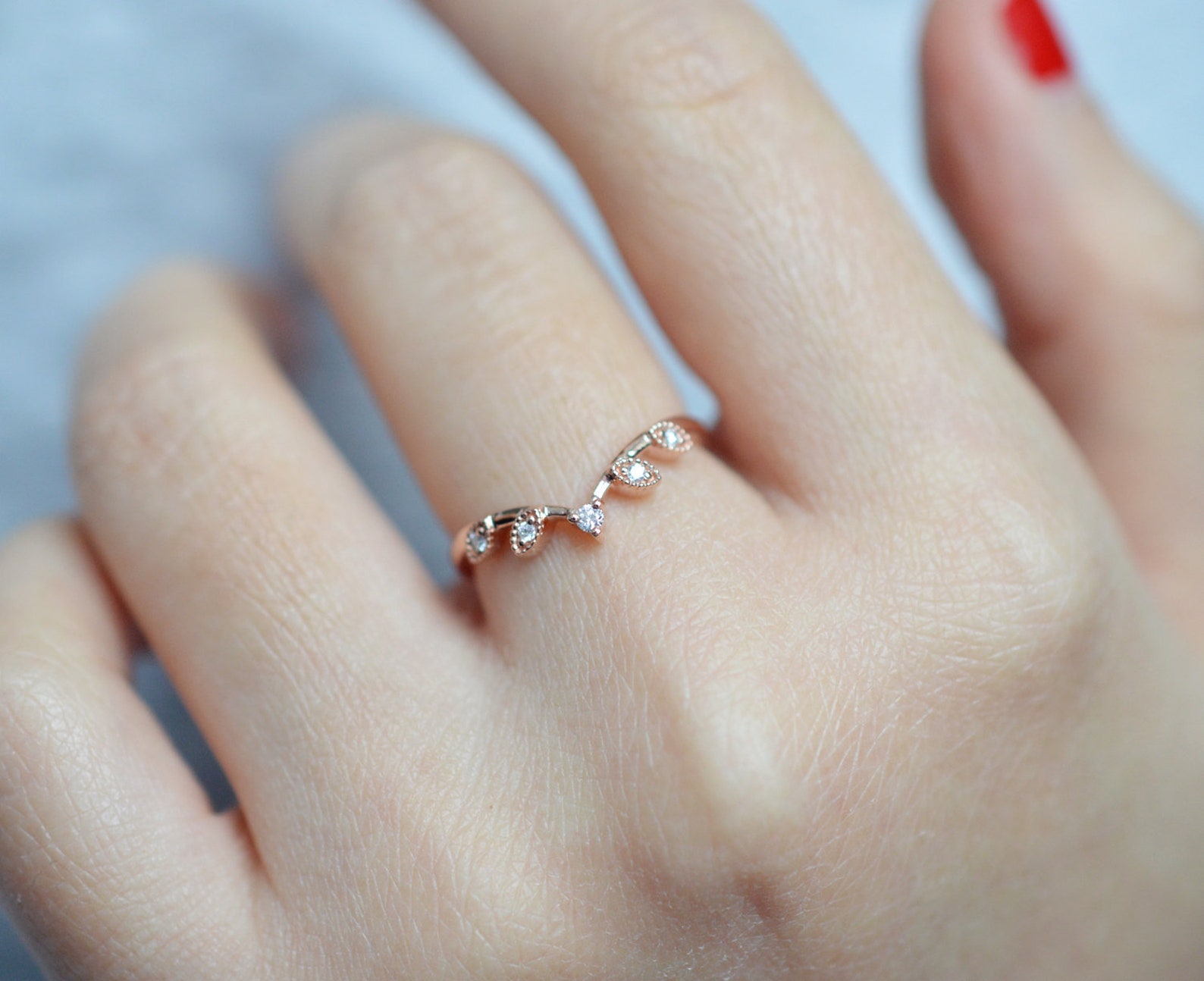 Rose Gold Floral Wedding Band Stacking Rose Gold Wedding Band - Etsy