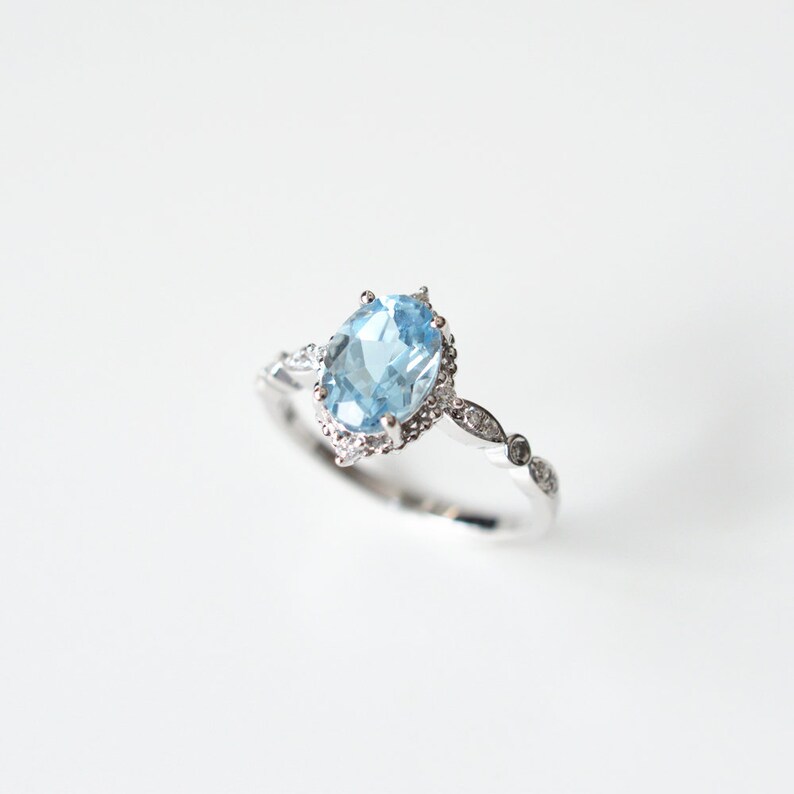 Vintage Aquamarine Engagement Ring White Gold Aquamarine | Etsy