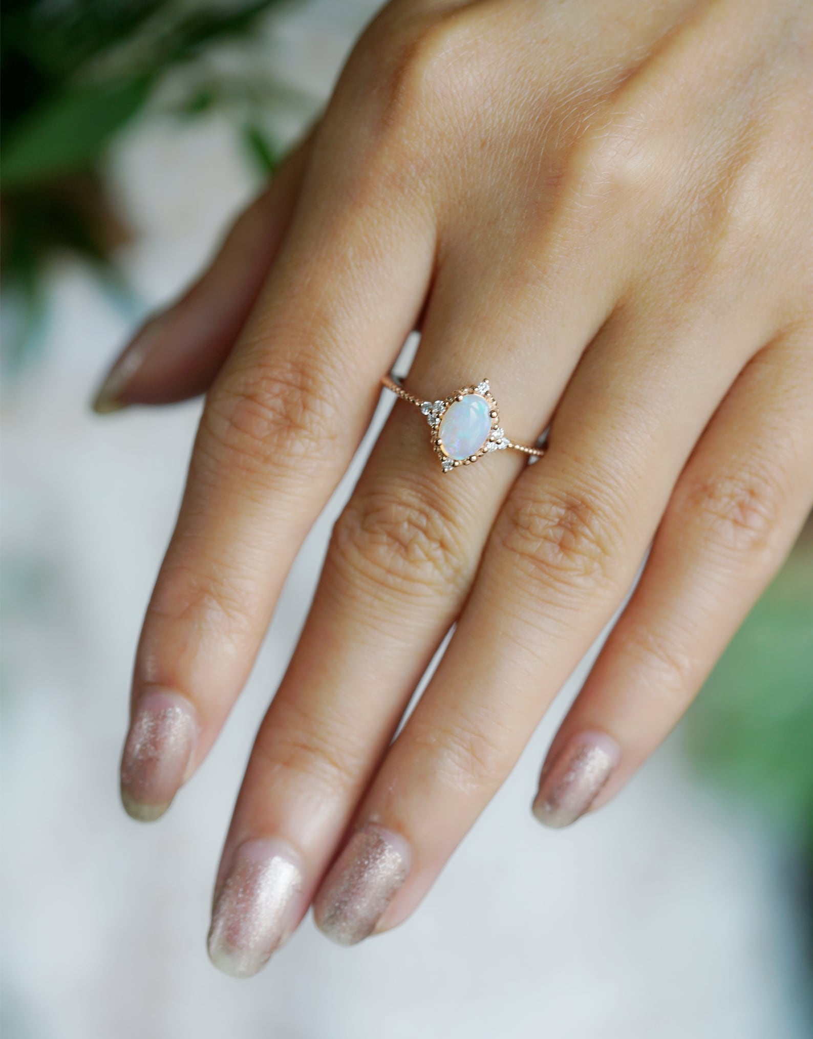 Opal Wedding Rings Diamond Opal Engagement Ring Rose Gold Opal | Etsy