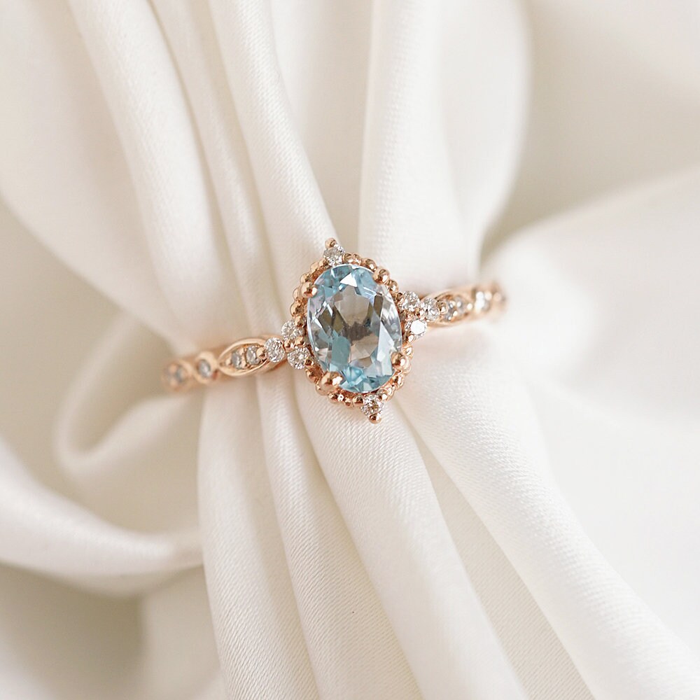 Aquamarine Engagement Ring Rose Gold Aquamarine Engagement - Etsy
