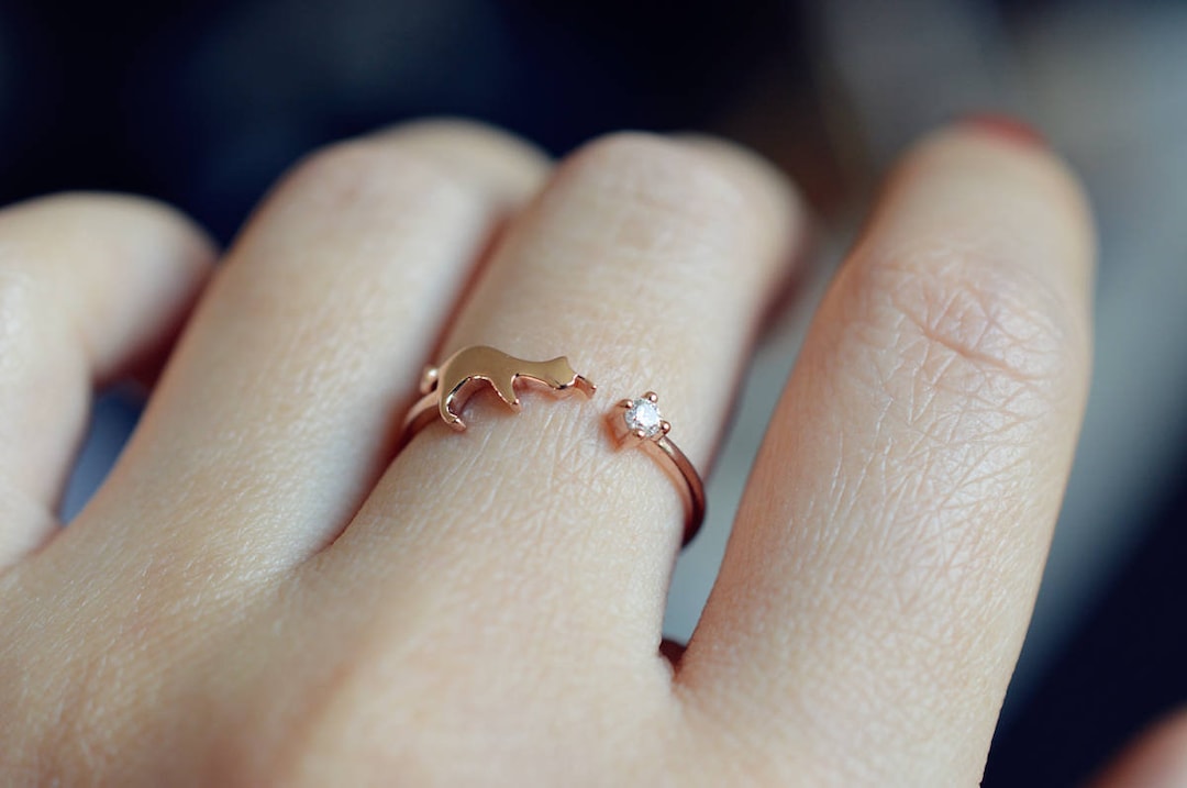 Cat Diamond Engagement Ring Cat Wedding Ring Cat Engagement Ring Rose ...