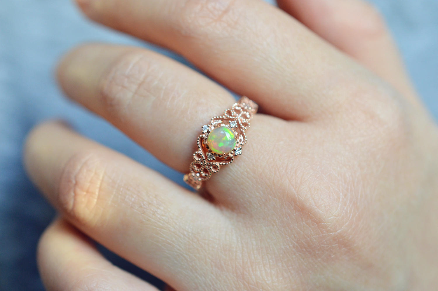 Opal Enagegement Ring Rose Gold Opal Engagement Ring Vintage | Etsy