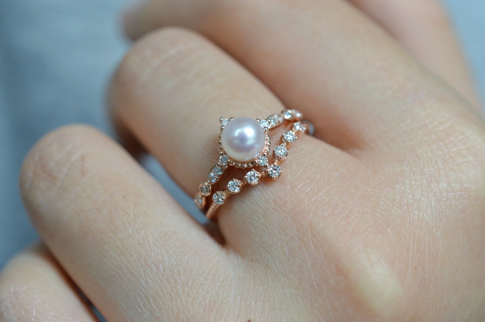 Vintage Pearl Engagement Ring Akoya Pearl Ring Pearl Wedding - Etsy