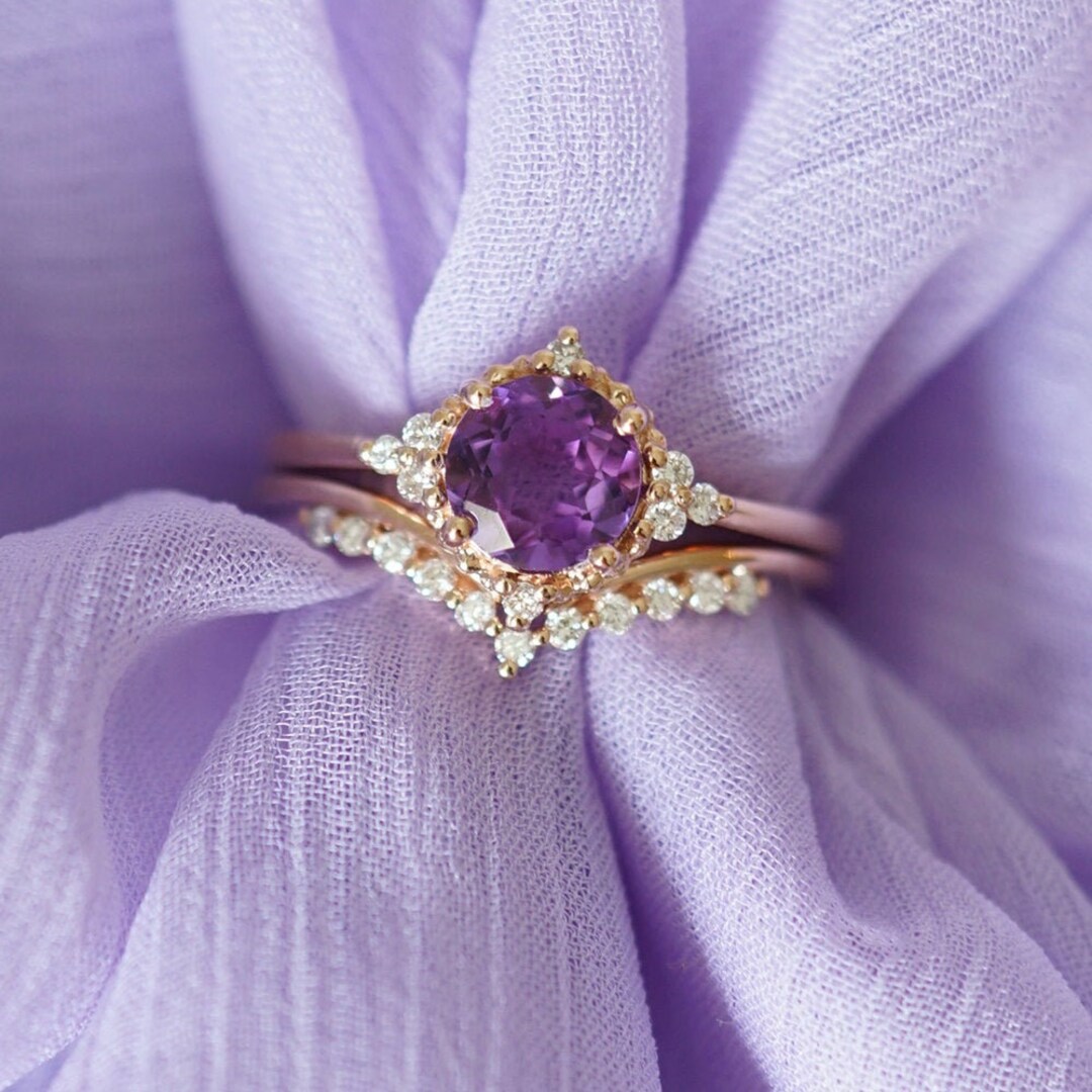Amethyst Engagement Ring Diamond Amethyst Engagement Ring Vintage ...