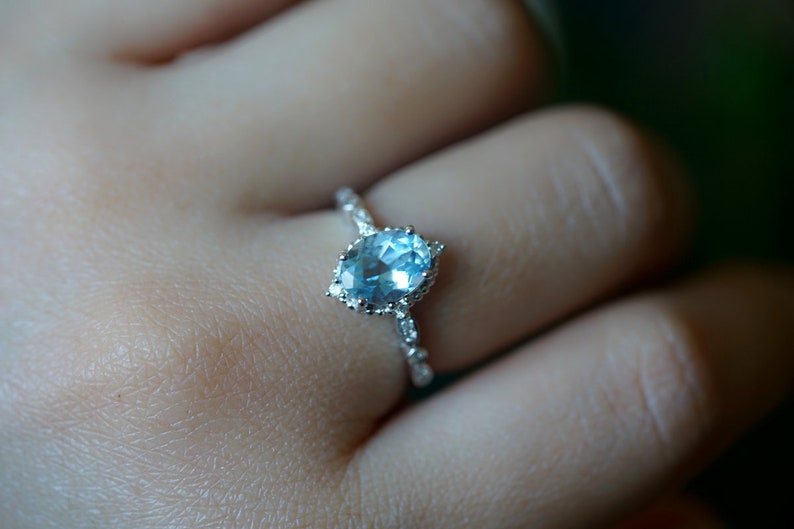 Vintage Aquamarine Engagement Ring White Gold Aquamarine | Etsy