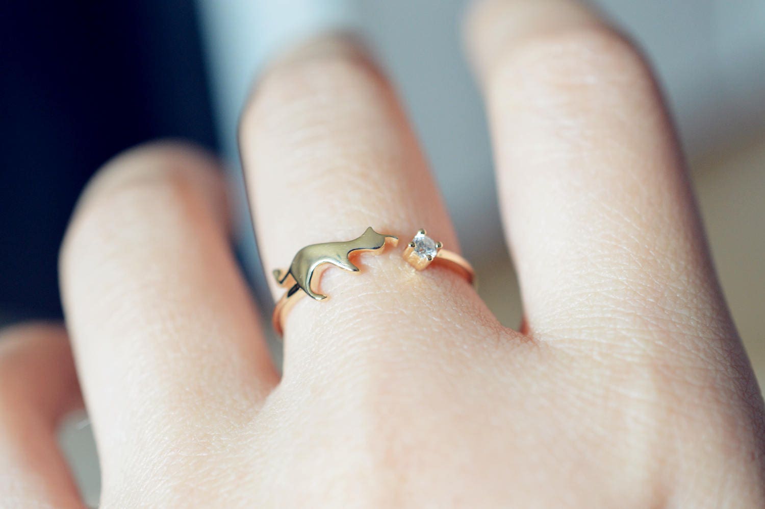 Cat Diamond Engagement Ring Cat Wedding Ring Cat Engagement Ring Rose ...