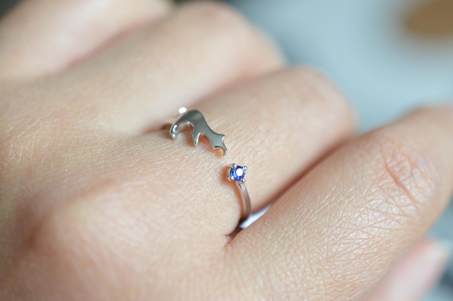 Cat Engagement Ring Blue Sapphire Engagement Ring Cat Wedding - Etsy
