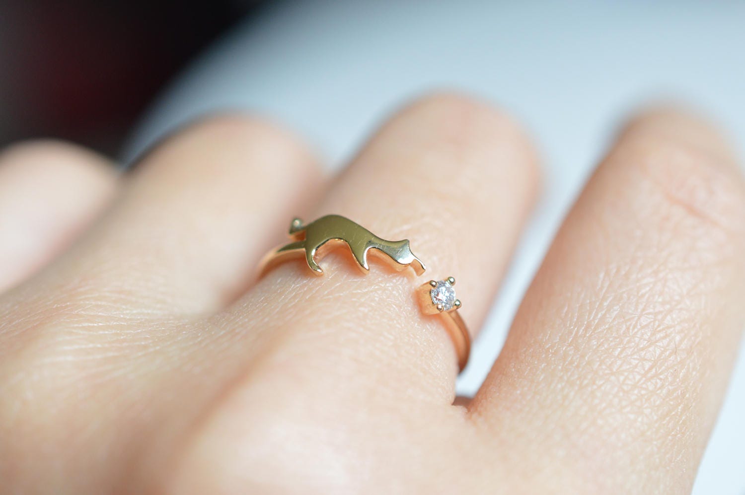 Cat Diamond Engagement Ring Cat Wedding Ring Cat Engagement Ring Rose ...