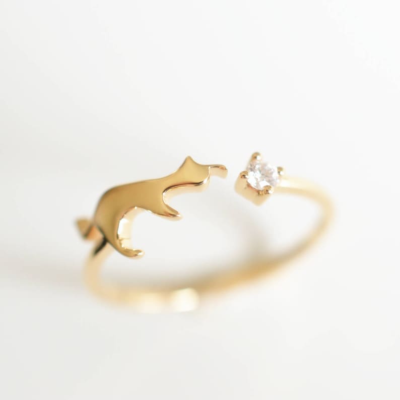 Cat Diamond Engagement Ring Cat Wedding Ring Cat Engagement - Etsy