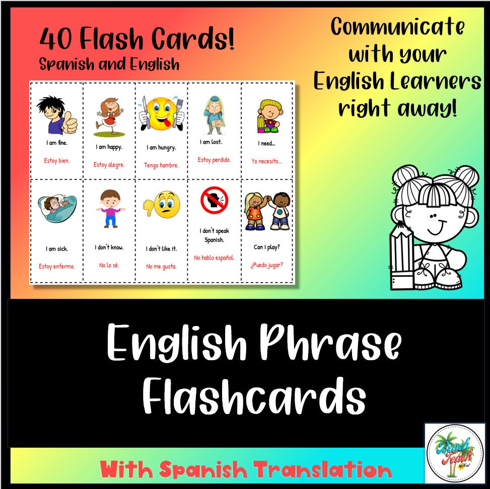 English Flashcards With Spanish Translation - El/ells/eld/newcomers - Etsy