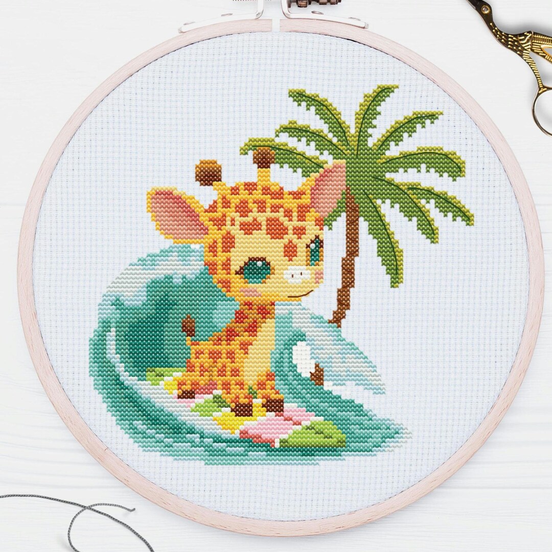 Surfing Giraffe Baby Cross Stitch Pattern, Summer Nursery (PDF Pattern ...