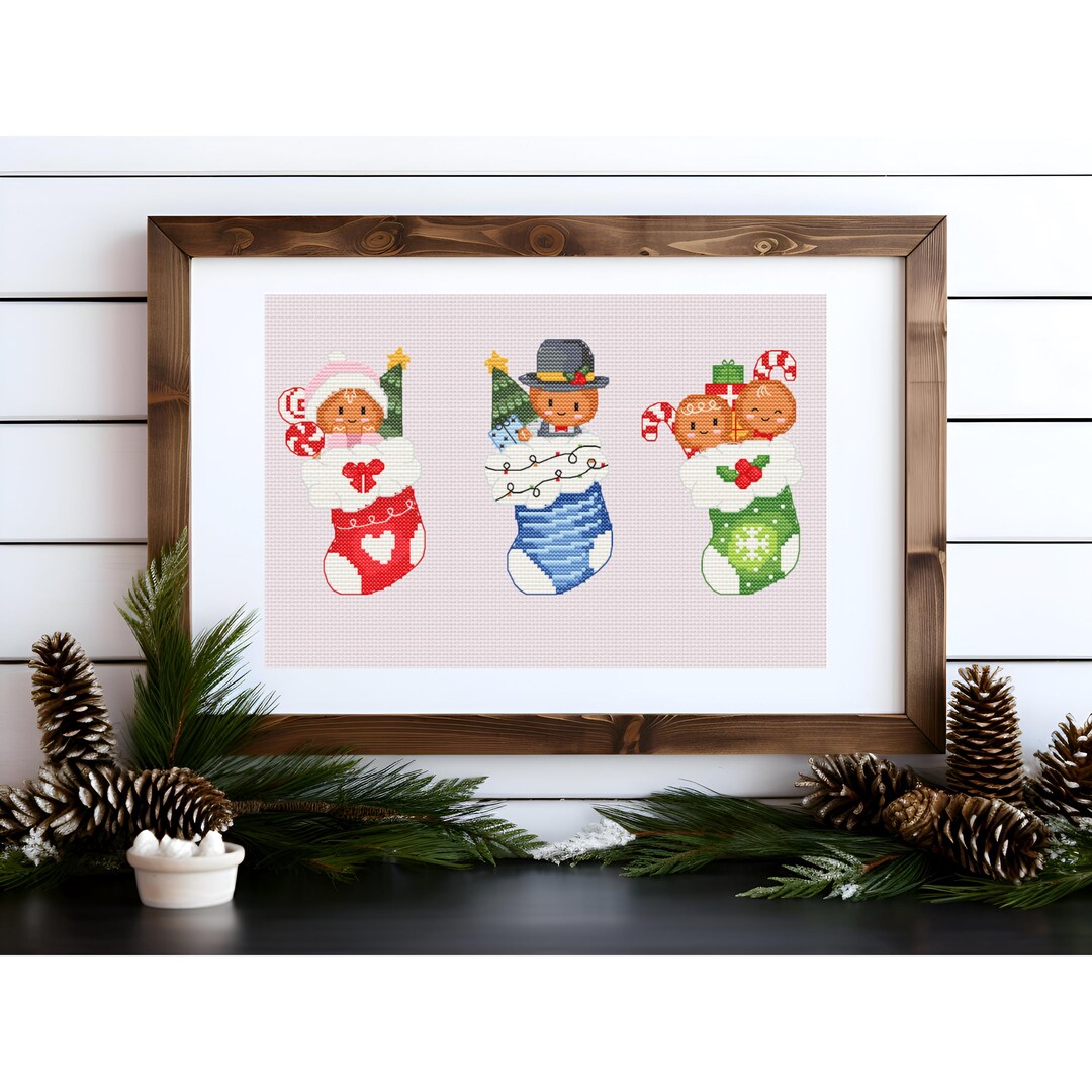 Gingerbread Family Stockings Cross Stitch Pattern: Holiday Ornaments ...