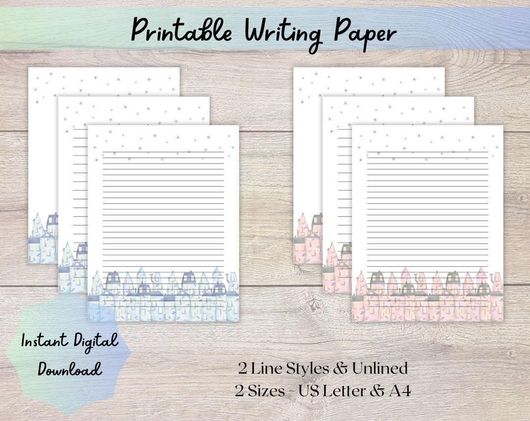 Whimsy Village Set 2 Blue & Pink Printable Stationery, Letter Writing ...