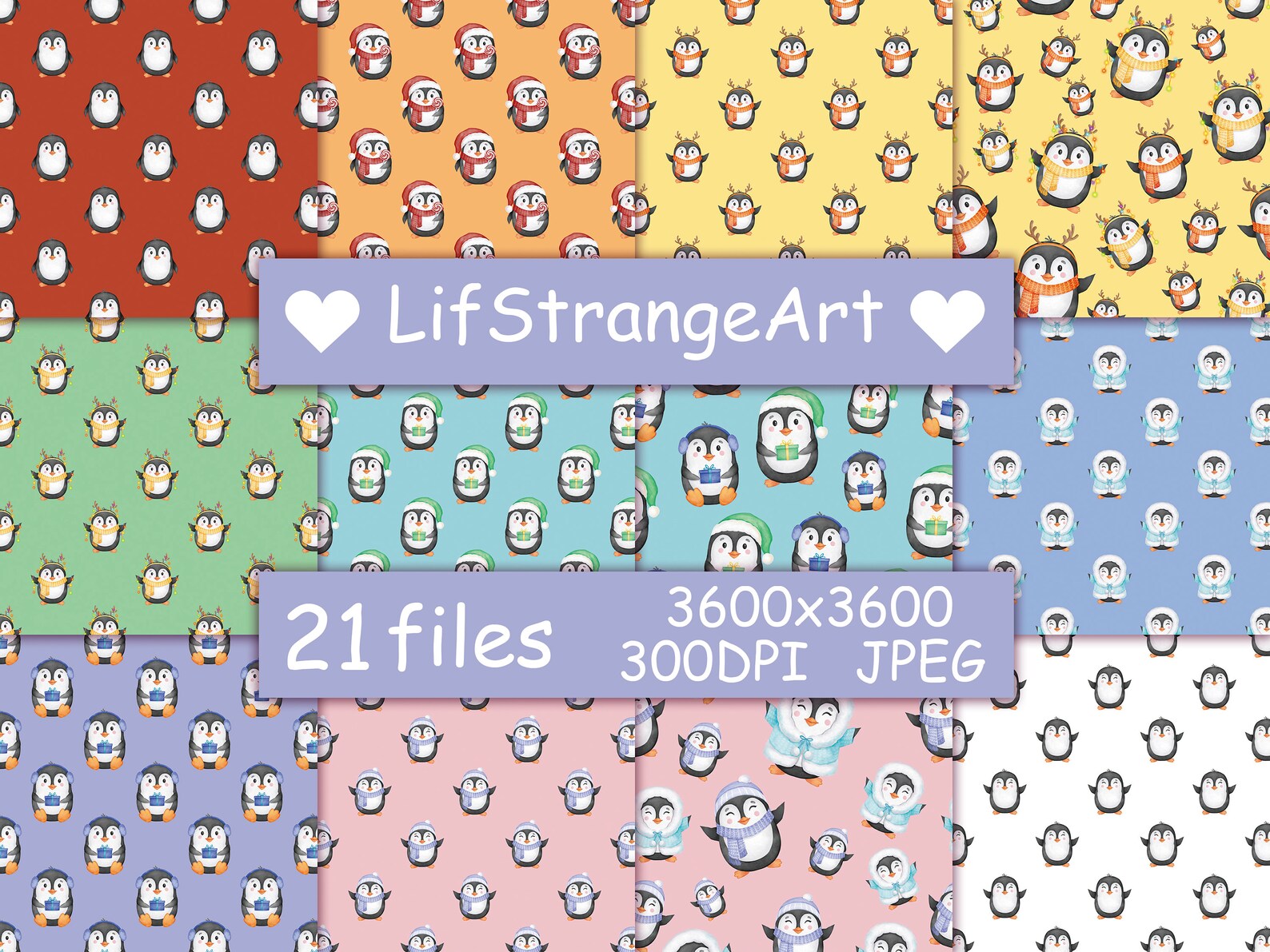 Christmas Penguin Pattern, Penguin Gift Paper, Penguin Digital Paper ...