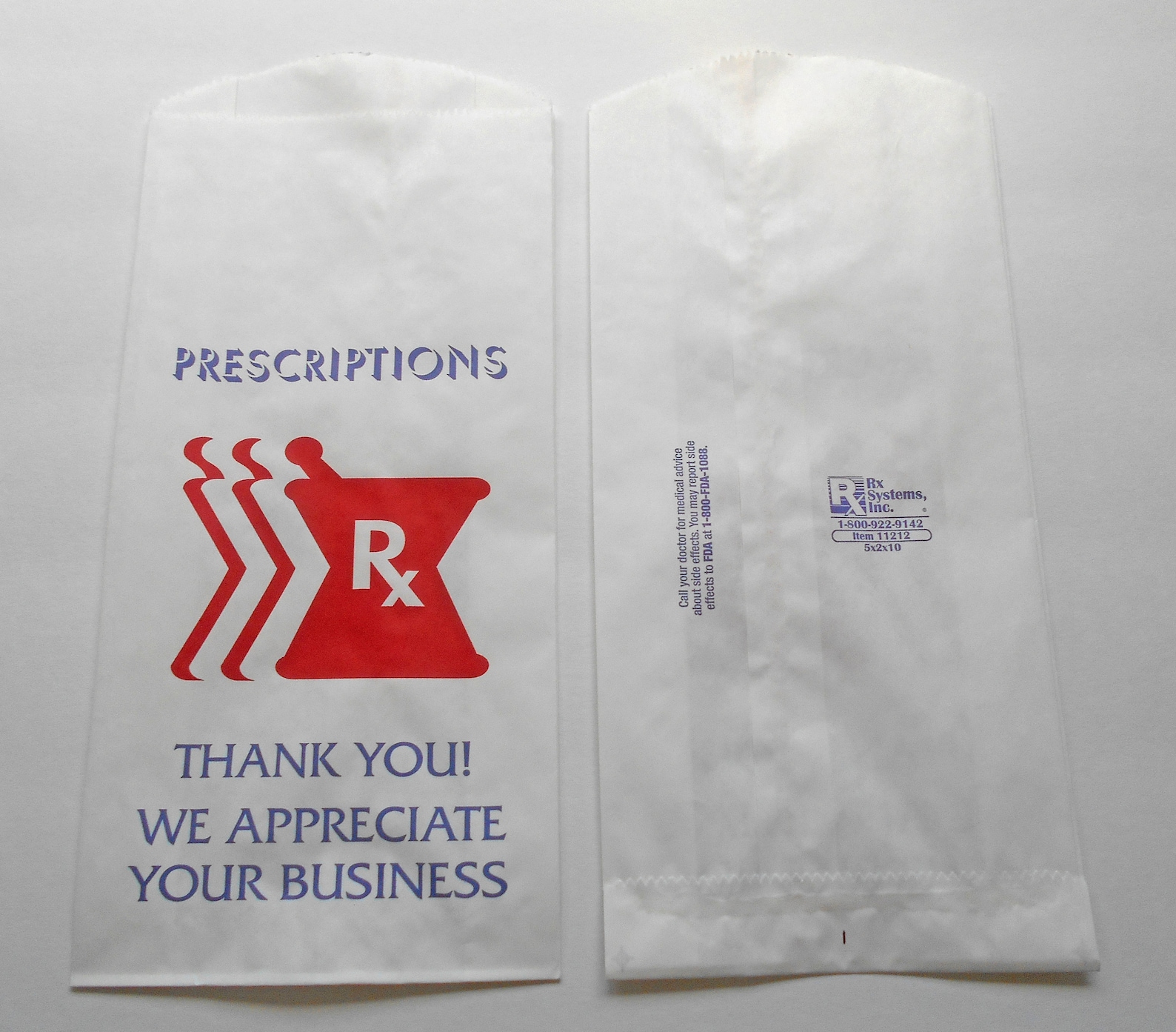 100pk Medication Bags 10"x5"x2" Inches Expandable Paper Pharmacy Bag ...