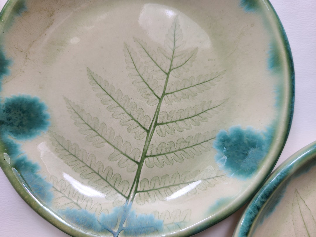 Pottery Dish Ferns, Small Pottery Plates With Fern Leaf Impressions ...