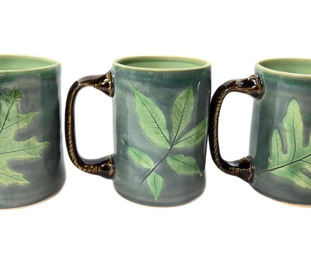 Pottery Mug Made of Recycled Materials With Leaf Impressions Handmade ...